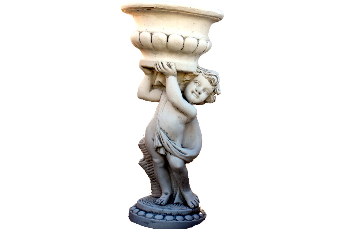 Statua Puttino con vaso in polvere di marmo - Forni del Saraceno