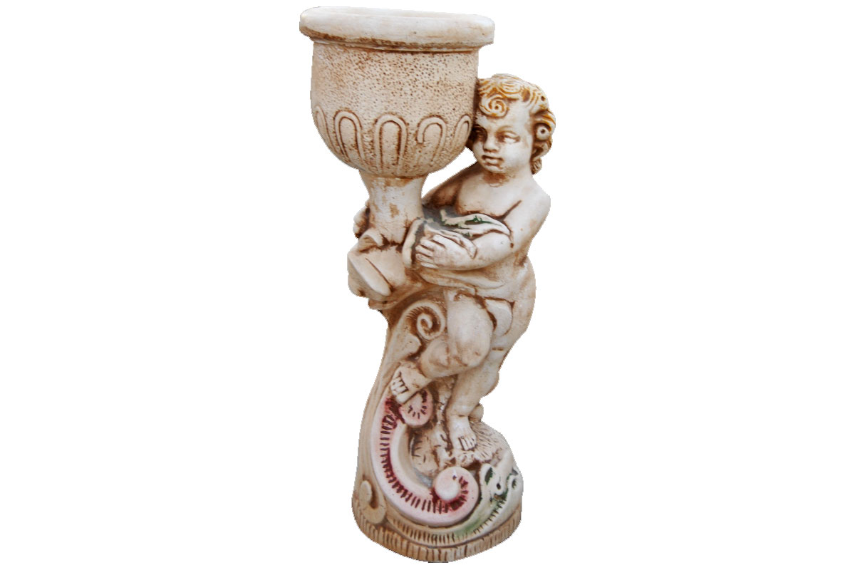 Statua Puttino porta fiori in polvere di marmo - Forni del Saraceno